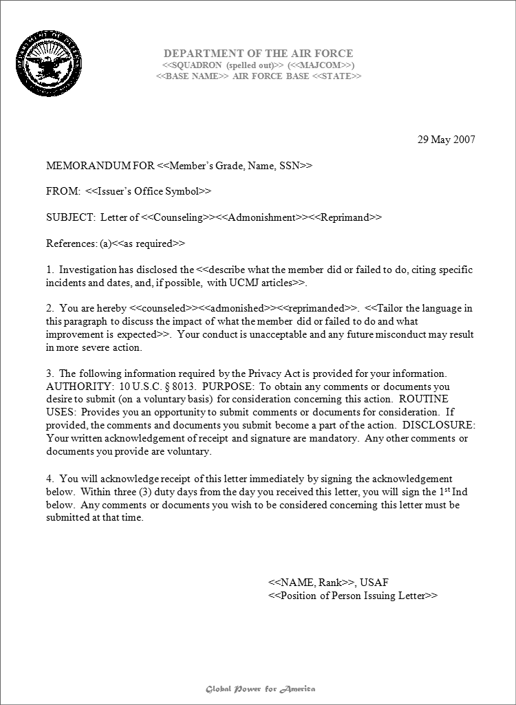 Rebuttal To Af Letter Of Counseling For Pt Failure MarvinLundberg s Blog